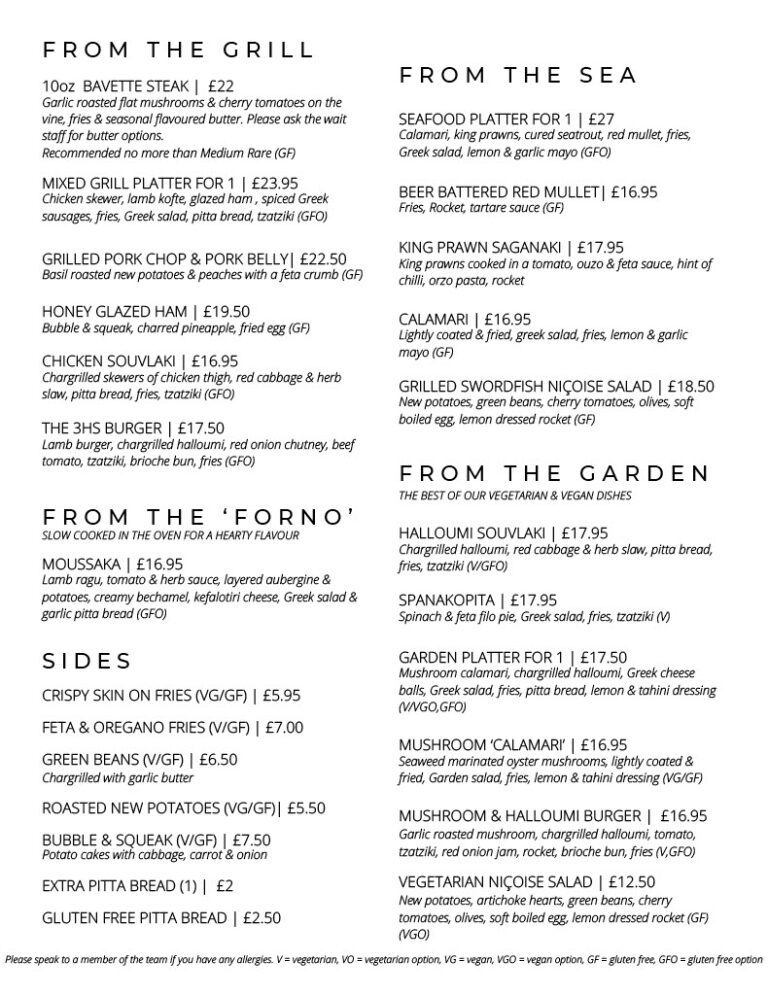 Spring Menu – The Three Horseshoes